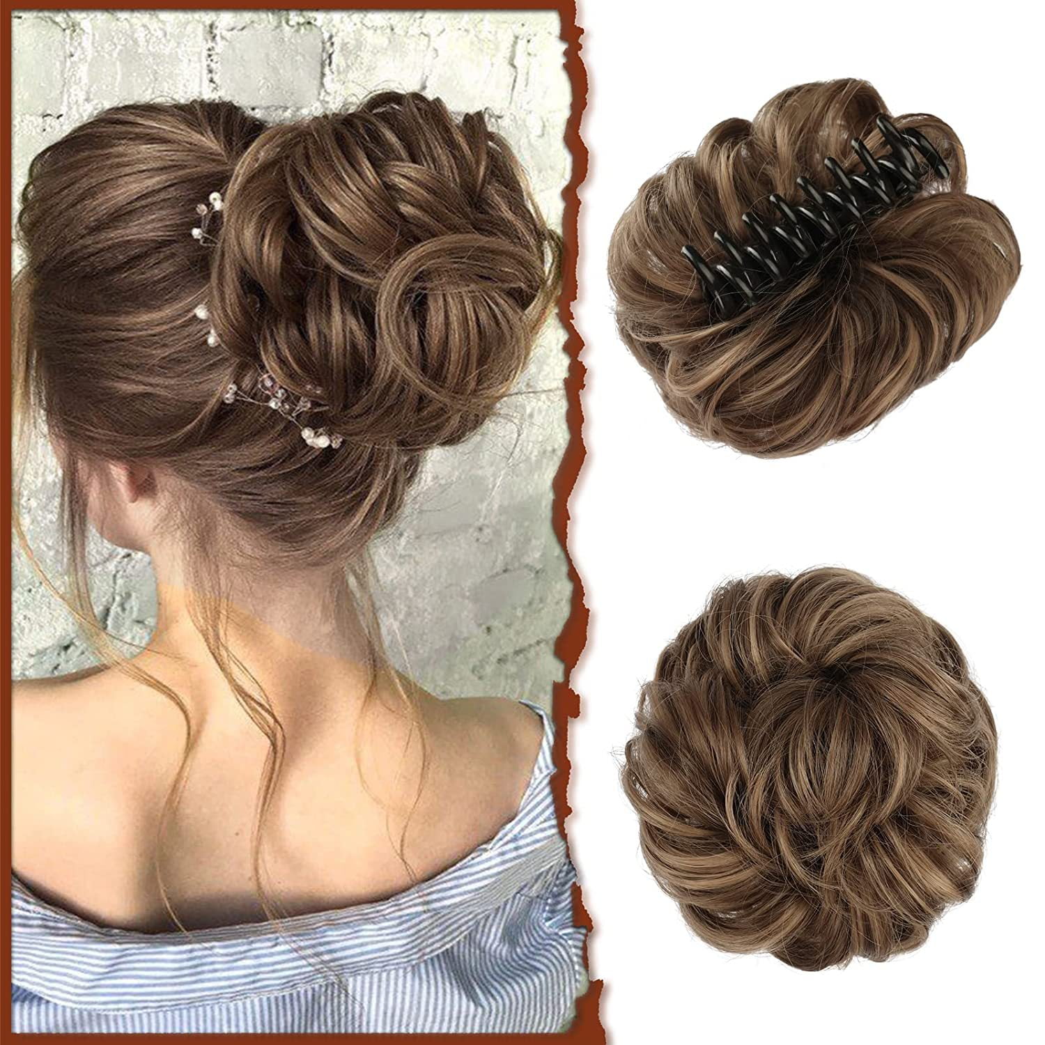 Janrevotw Messy Bun Easy Clip Wig Big Grab Clip Messy Curly Hair Circle ...