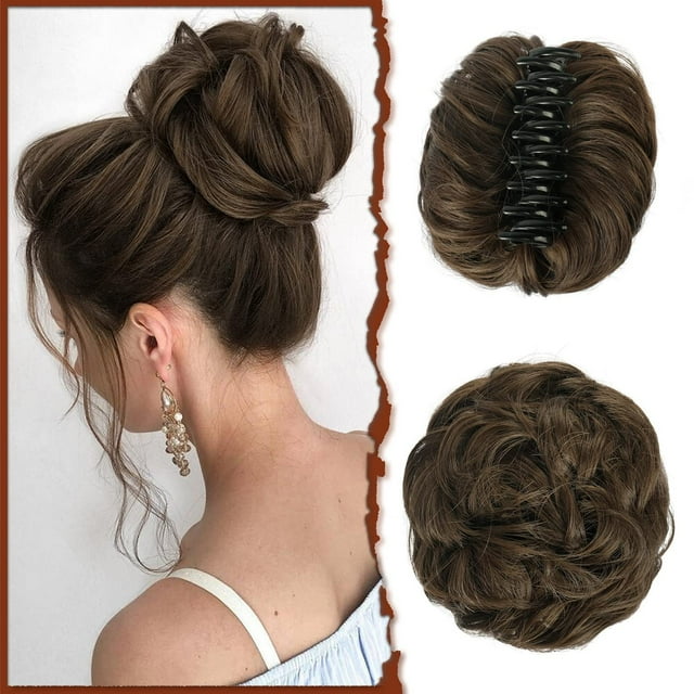 Janrevotw Messy Bun Easy Clip Wig Big Grab Clip Messy Curly Hair Circle ...