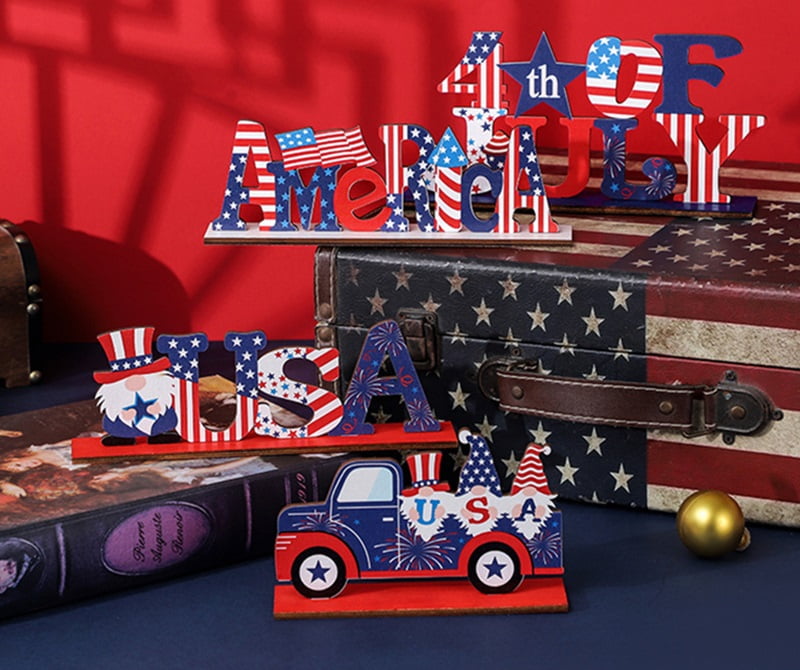 Janrevotw Patriotic Table Decorations 4th Of July Wooden Table ...