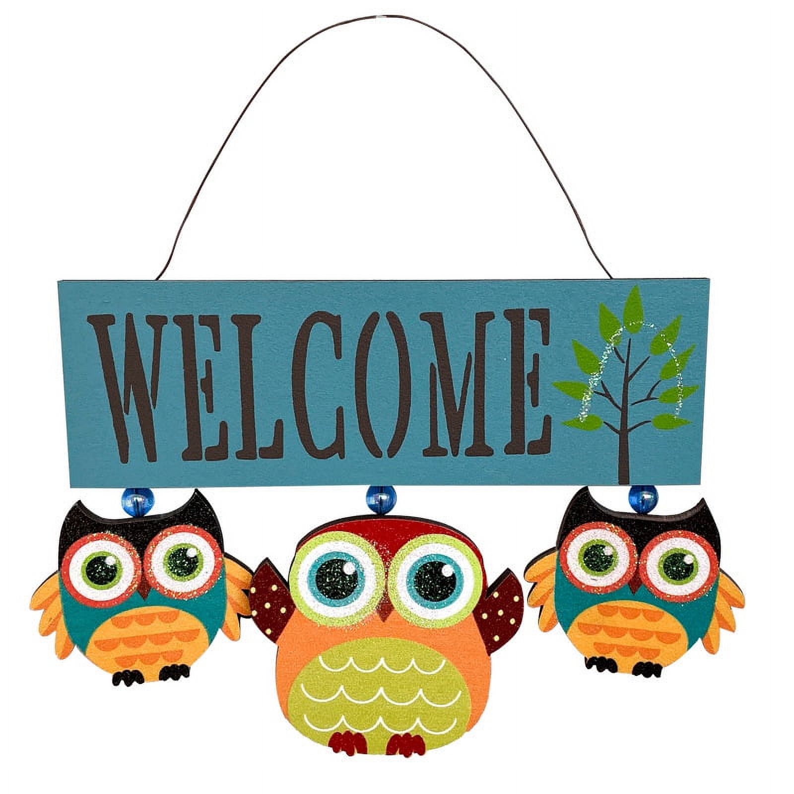 Janrevotw Wooden Owl Welcome Door Sign, Front Door Decor Decorative ...