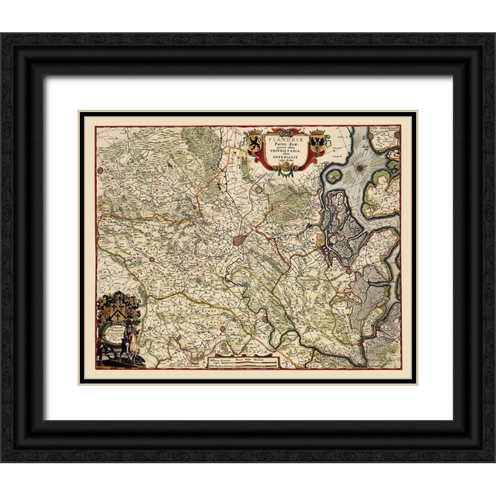 Janssonius 14x12 Black Ornate Wood Framed with Double Matting Museum ...