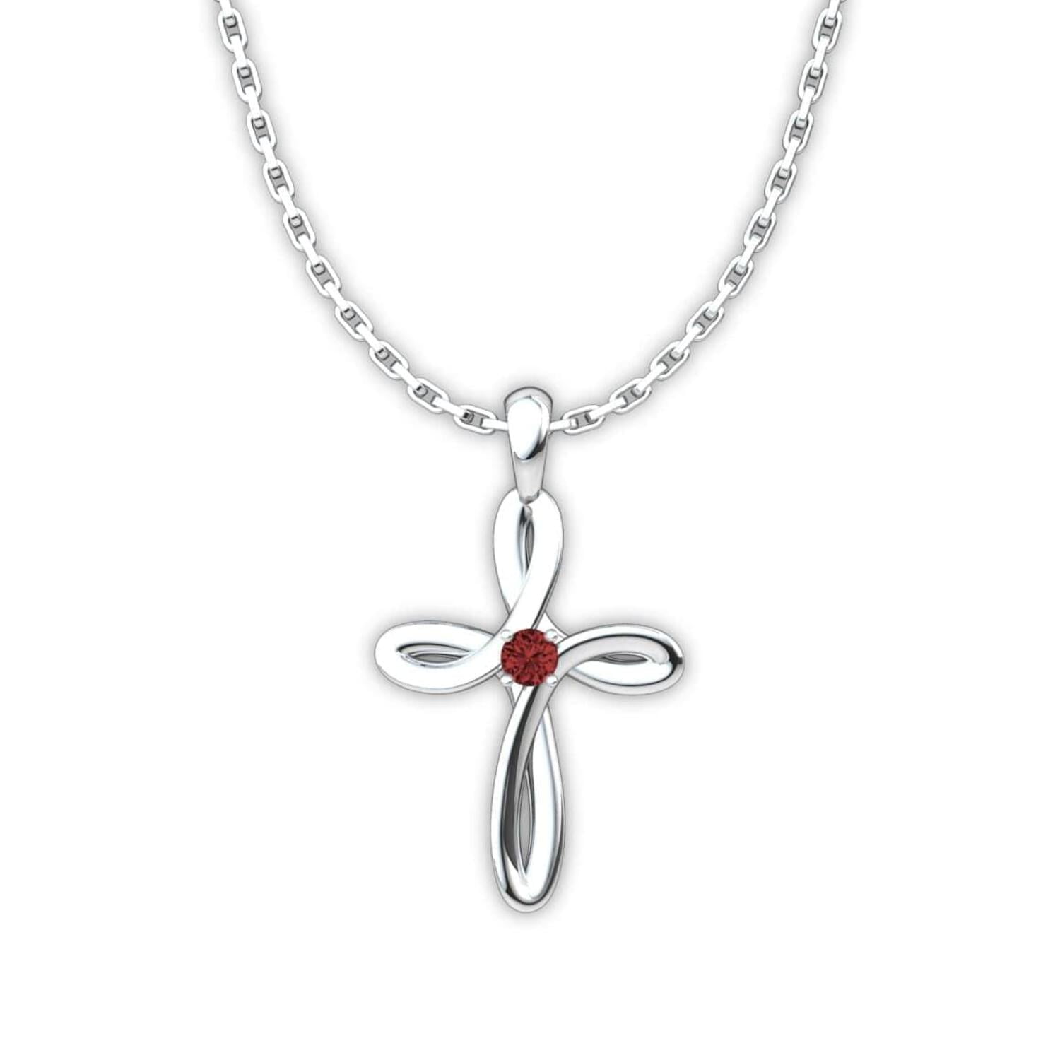 January Garnet Birthstone Swirl Cross Pendant Necklace - With 18 ...