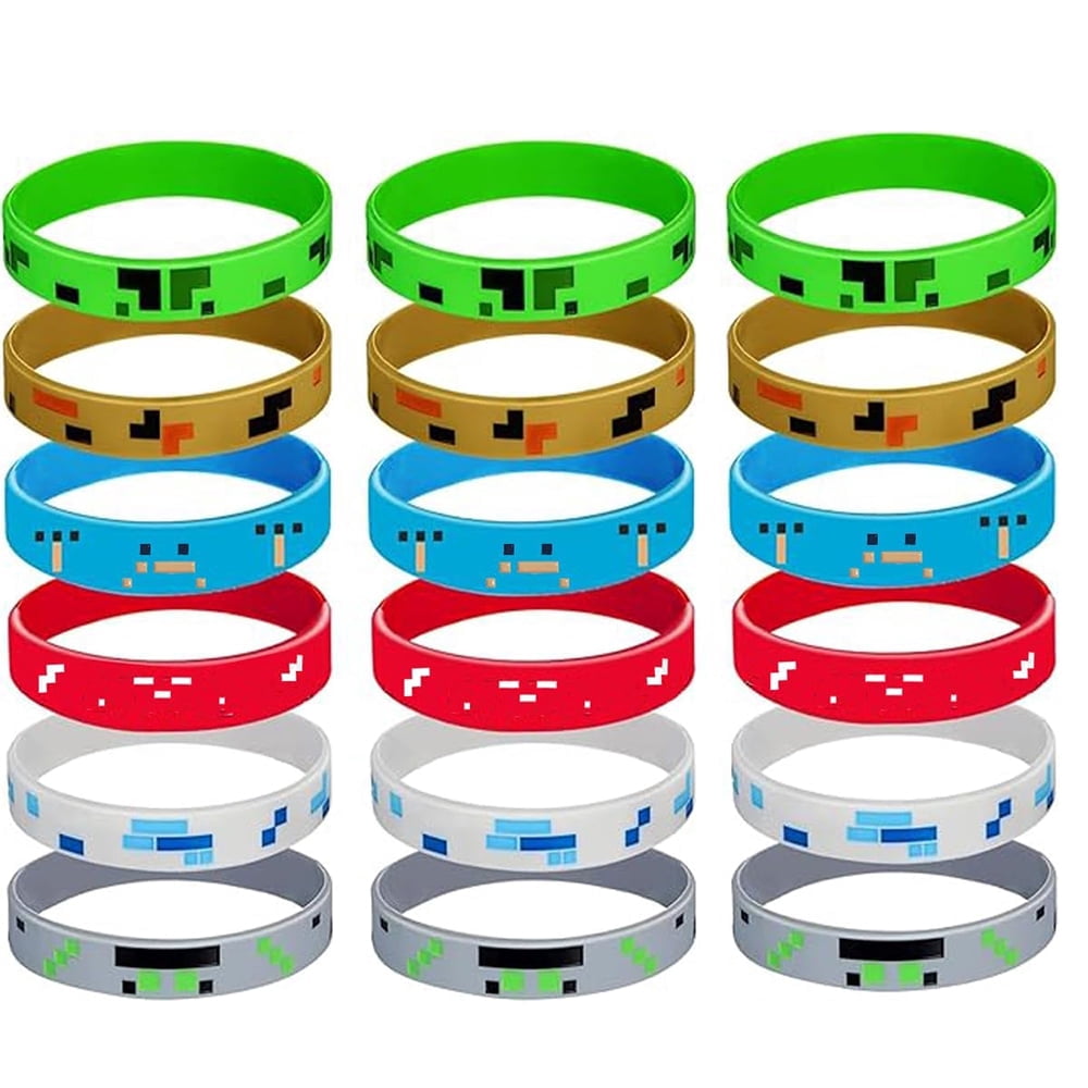 Januofit Pixel Miner Silicone Wristbands Bracelet- 18-Pack Assorted ...