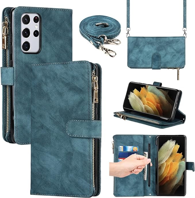 Jaorty for Samsung Galaxy S21 Ultra 5G Wallet Case with S-Pen Slot Holder,[9 Card Slots ...