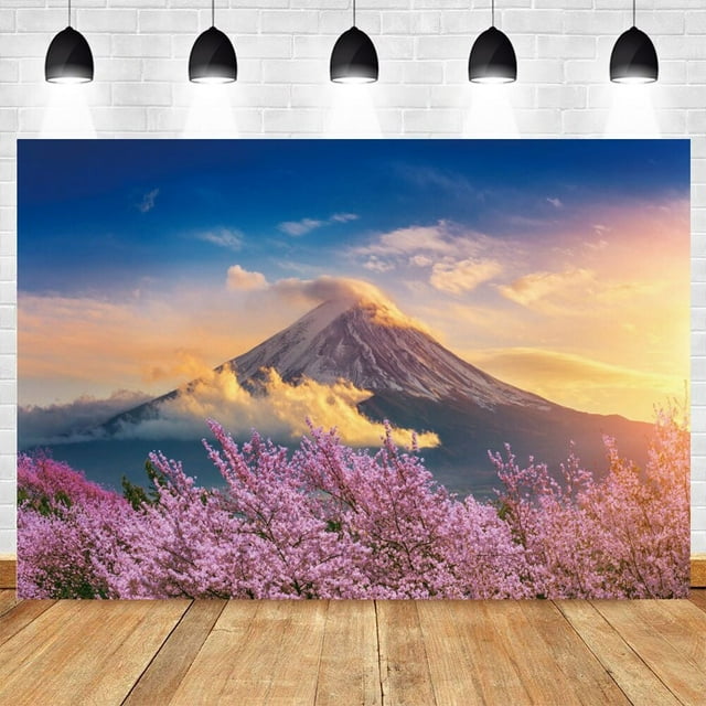 Japan Backdrop Japanese Cherry Blossoms Mount Fuji Landscape Living ...