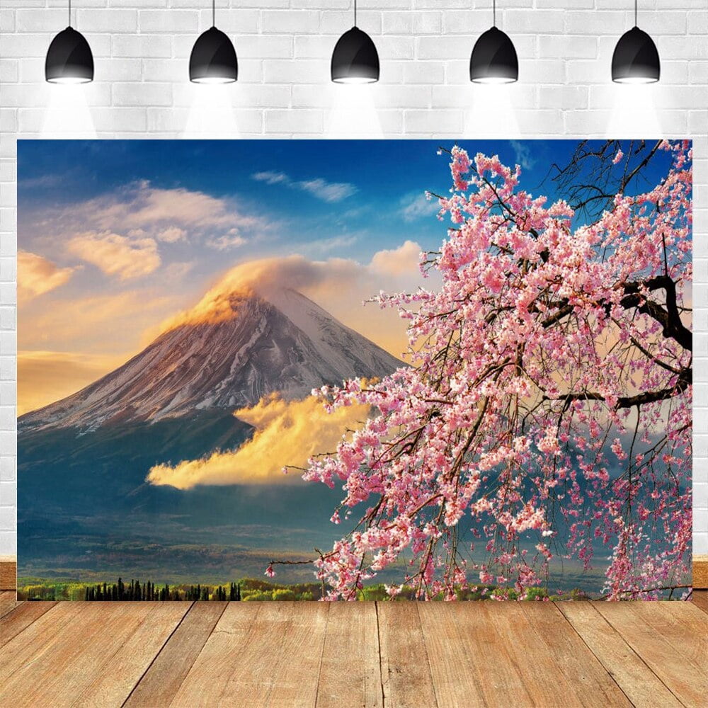 Japan Backdrop Japanese Cherry Blossoms Mount Fuji Landscape Living ...