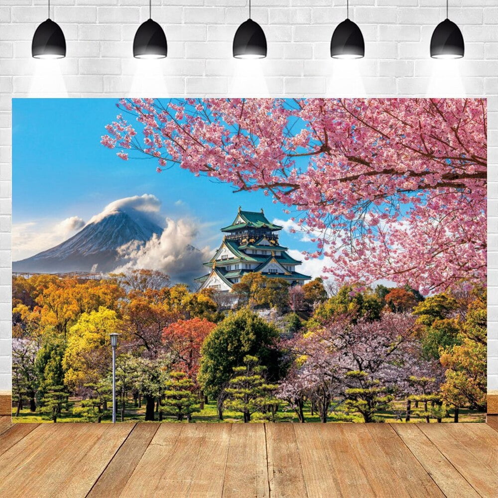 Japan Backdrop Japanese Cherry Blossoms Mount Fuji Landscape Living ...