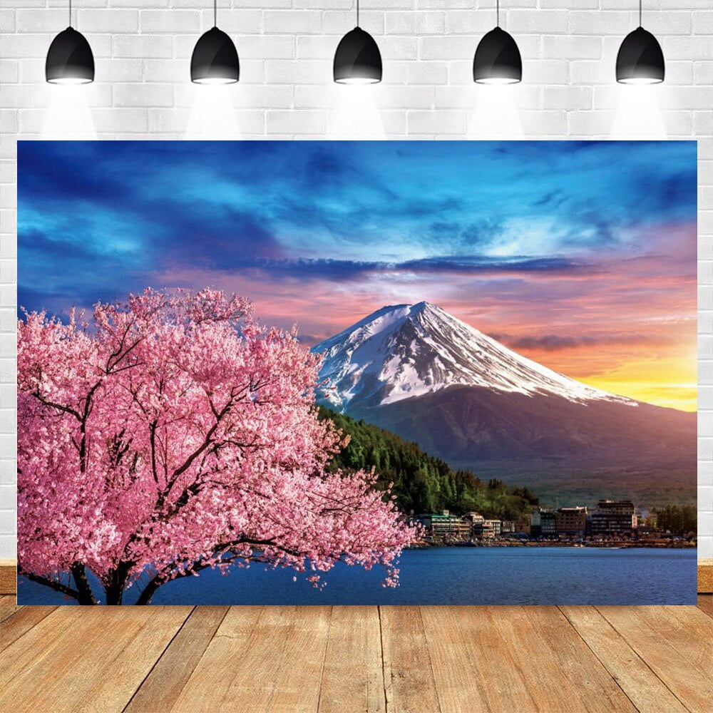 Japan Backdrop Japanese Cherry Blossoms Mount Fuji Landscape Living ...