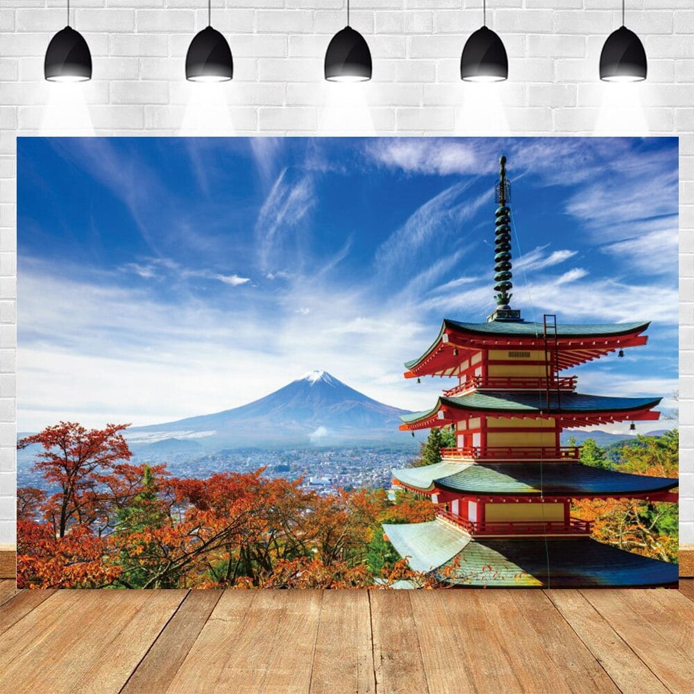 Japan Backdrop Japanese Cherry Blossoms Mount Fuji Landscape Living ...