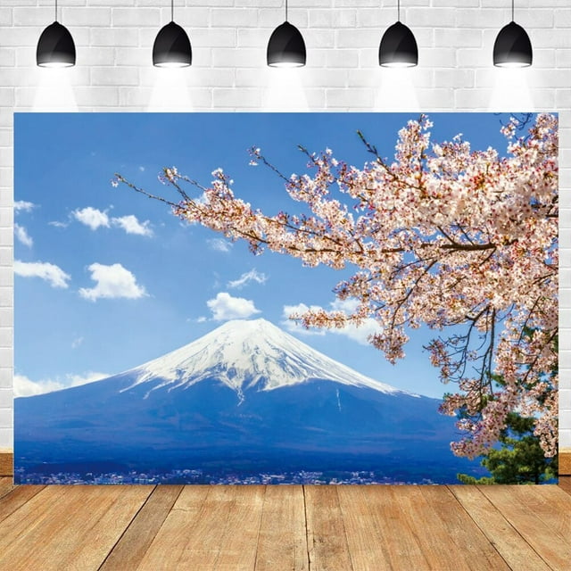 Japan Backdrop Japanese Cherry Blossoms Mount Fuji Landscape Living ...