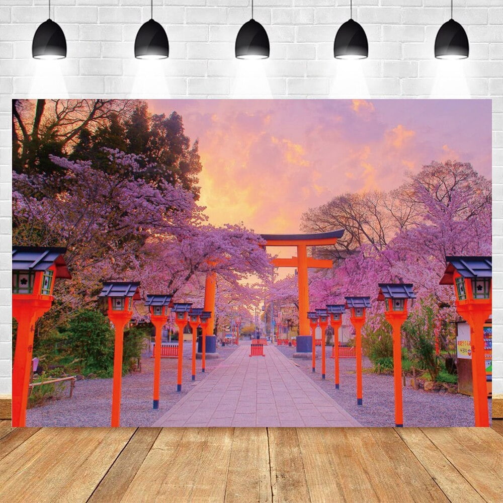 Japan Backdrop Japanese Cherry Blossoms Mount Fuji Landscape Living ...