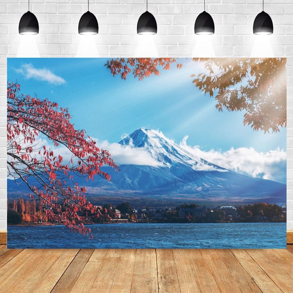 Japan Backdrop Japanese Cherry Blossoms Mount Fuji Landscape Living ...