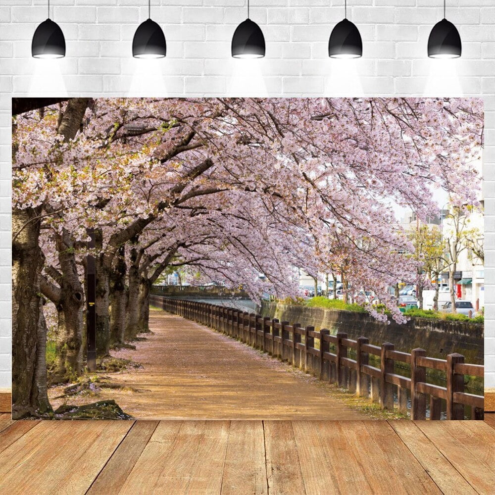 Japan Backdrop Japanese Cherry Blossoms Mount Fuji Landscape Living ...