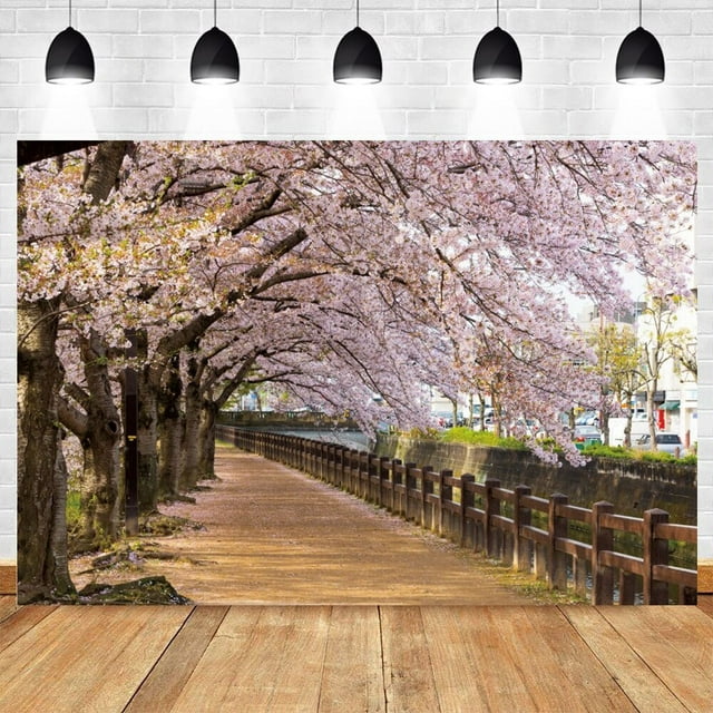 Japan Backdrop Japanese Cherry Blossoms Mount Fuji Landscape Living ...
