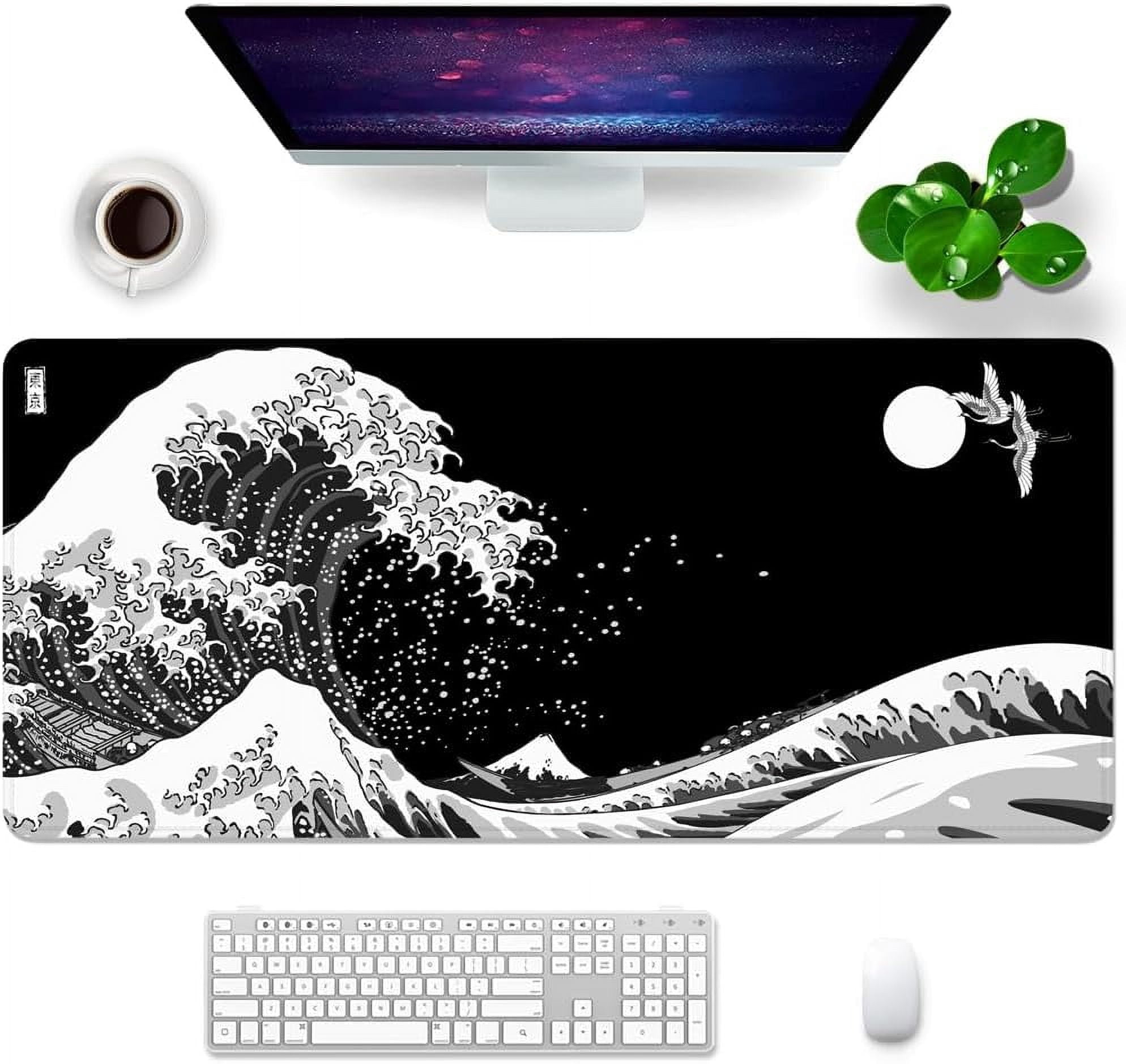 Japan Big Wave Mouse Pad Large XXL Gaming Mouse Pad Black and White ...