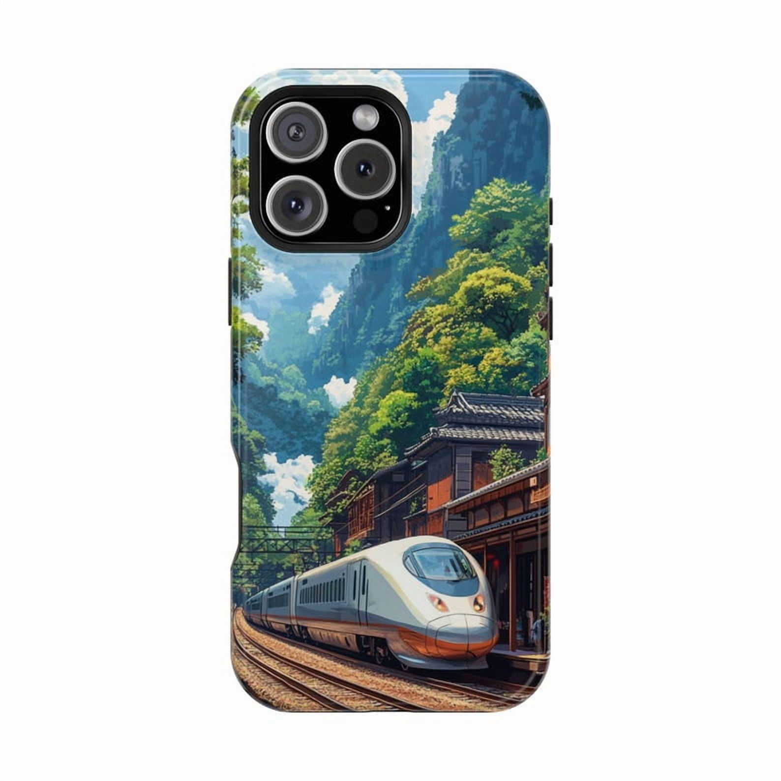 Japan Bullet Train iPhone Case Mountain Town Scenic Travel Art with ...