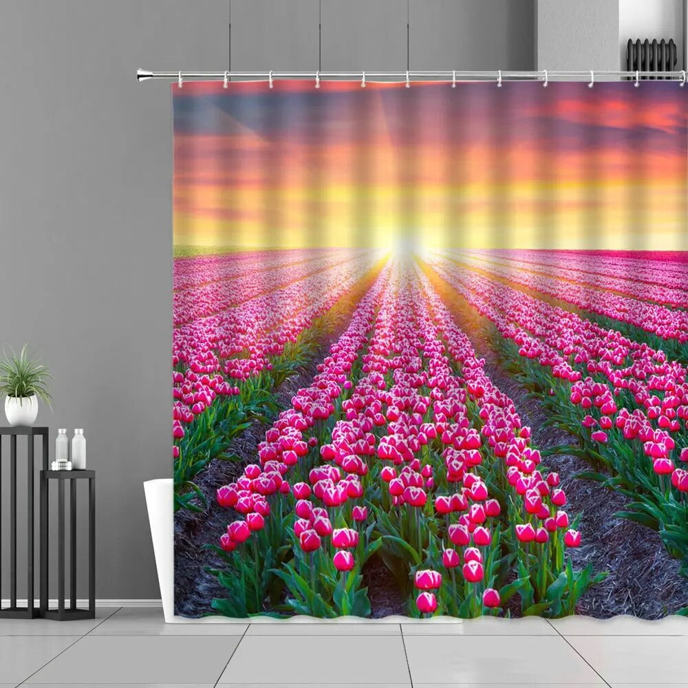 Japan Cherry Flower Fuji Mountain Scenery Shower Curtains Spring Floral ...