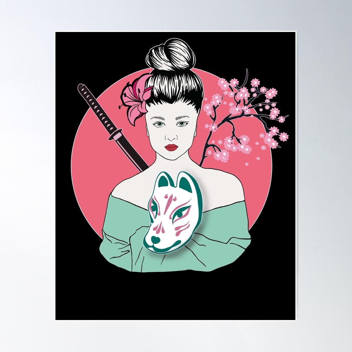 Japan Geisha Fox Mask Poster Wall Art, Modern Wall Decor For Living ...
