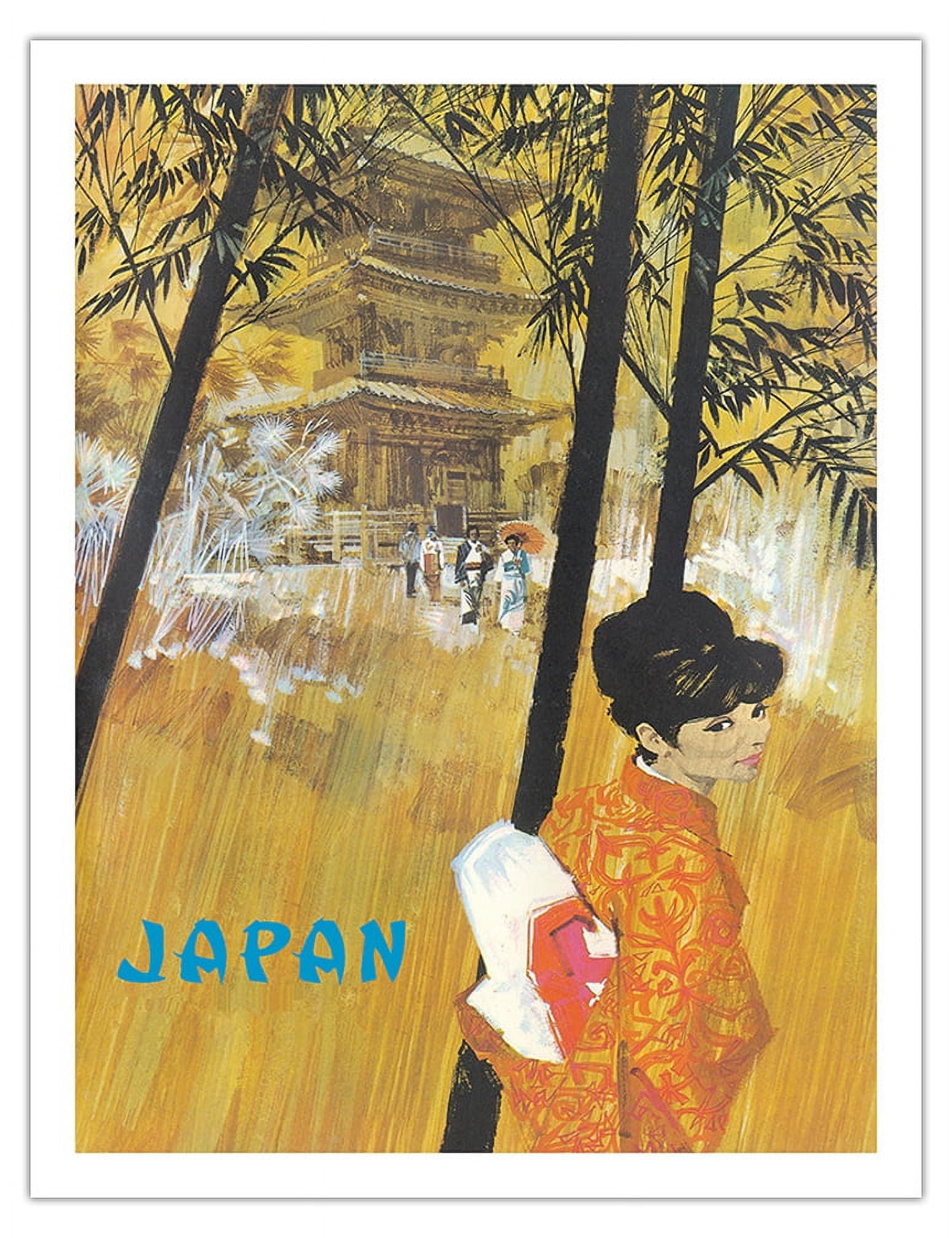 Japan - Japanese Woman at a Shinto Temple - Vintage Travel Poster c ...
