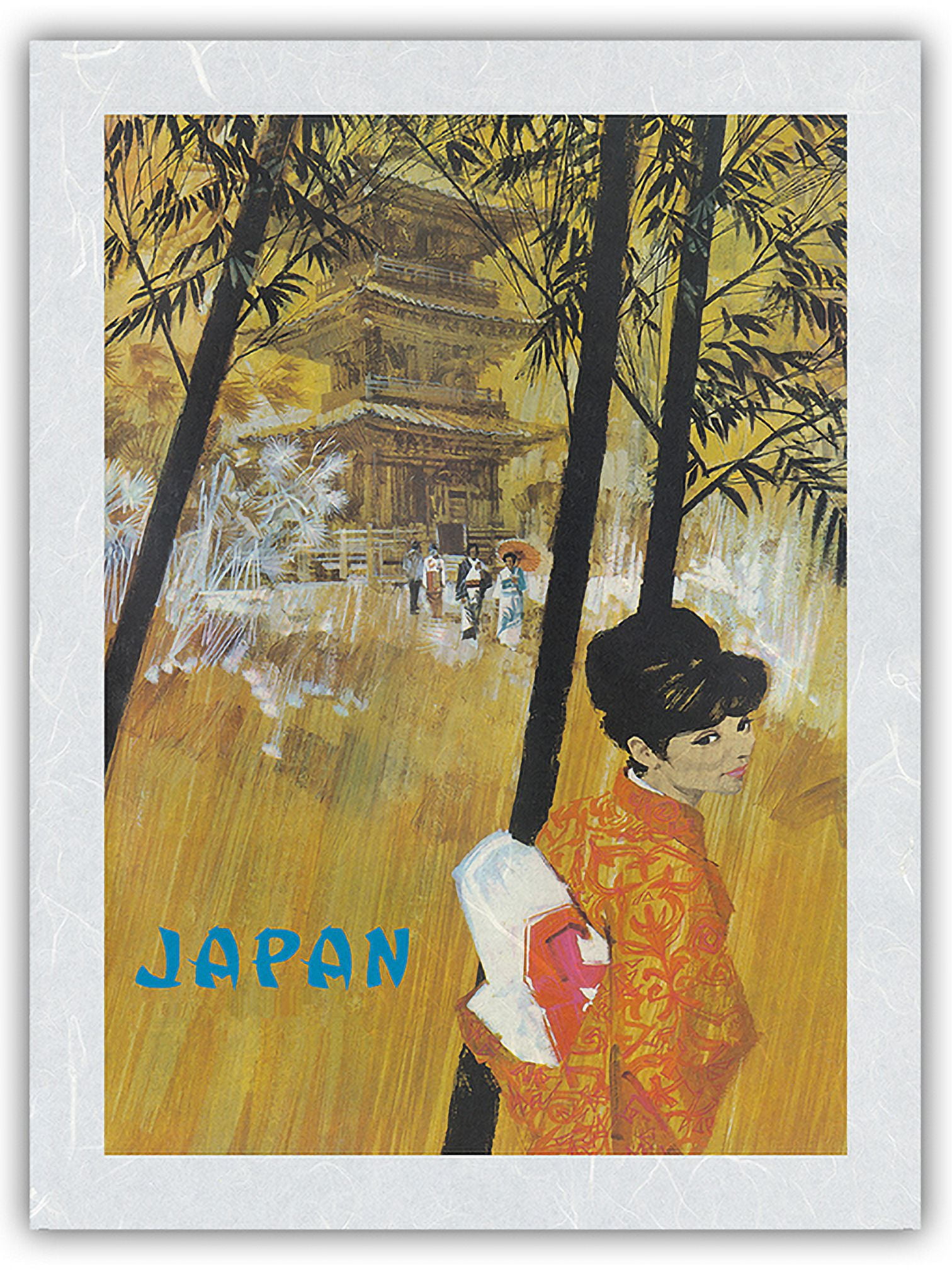 Japan - Japanese Woman at a Shinto Temple - Vintage Travel Poster c ...