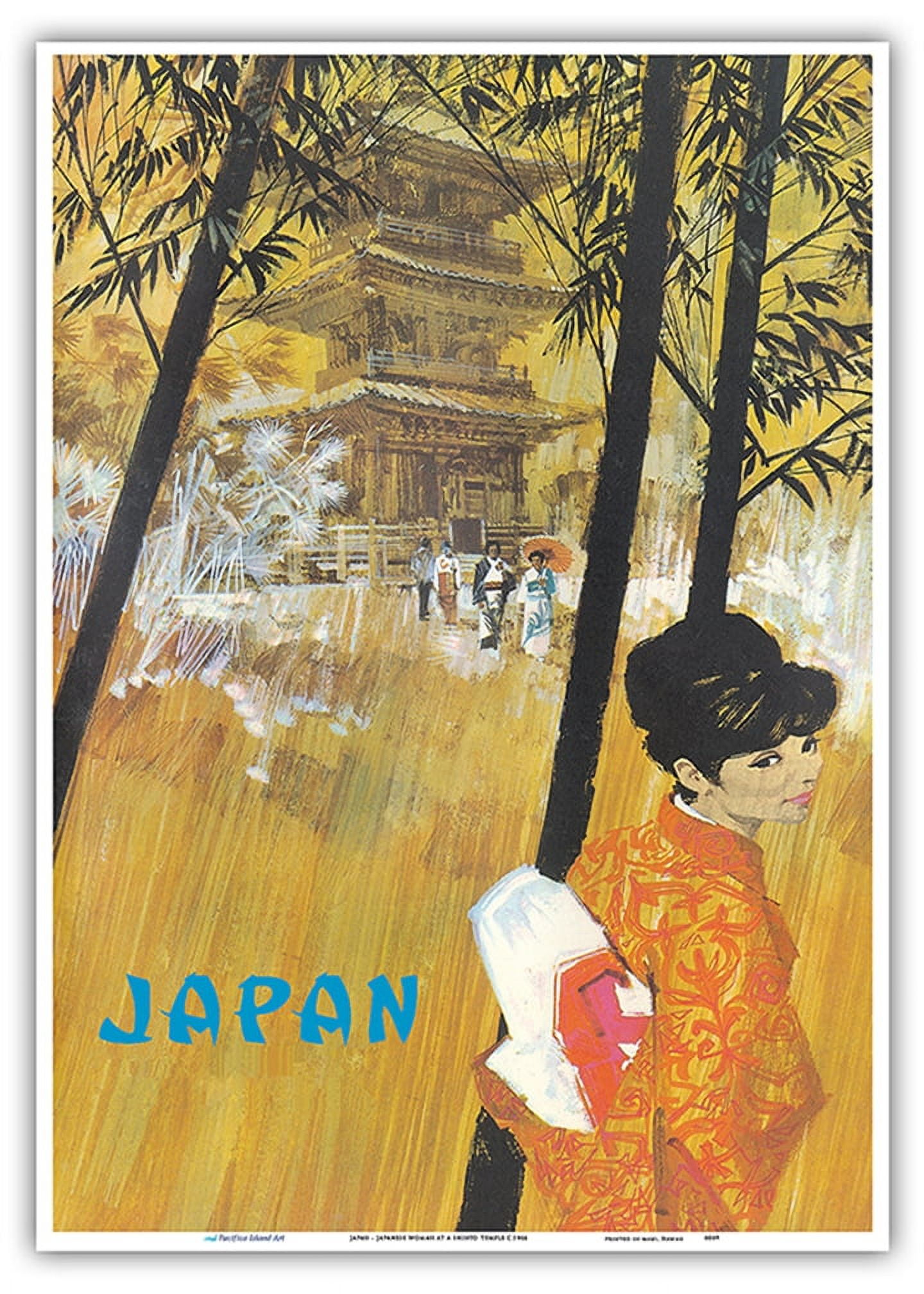 Japan - Japanese Woman at a Shinto Temple - Vintage Travel Poster c ...