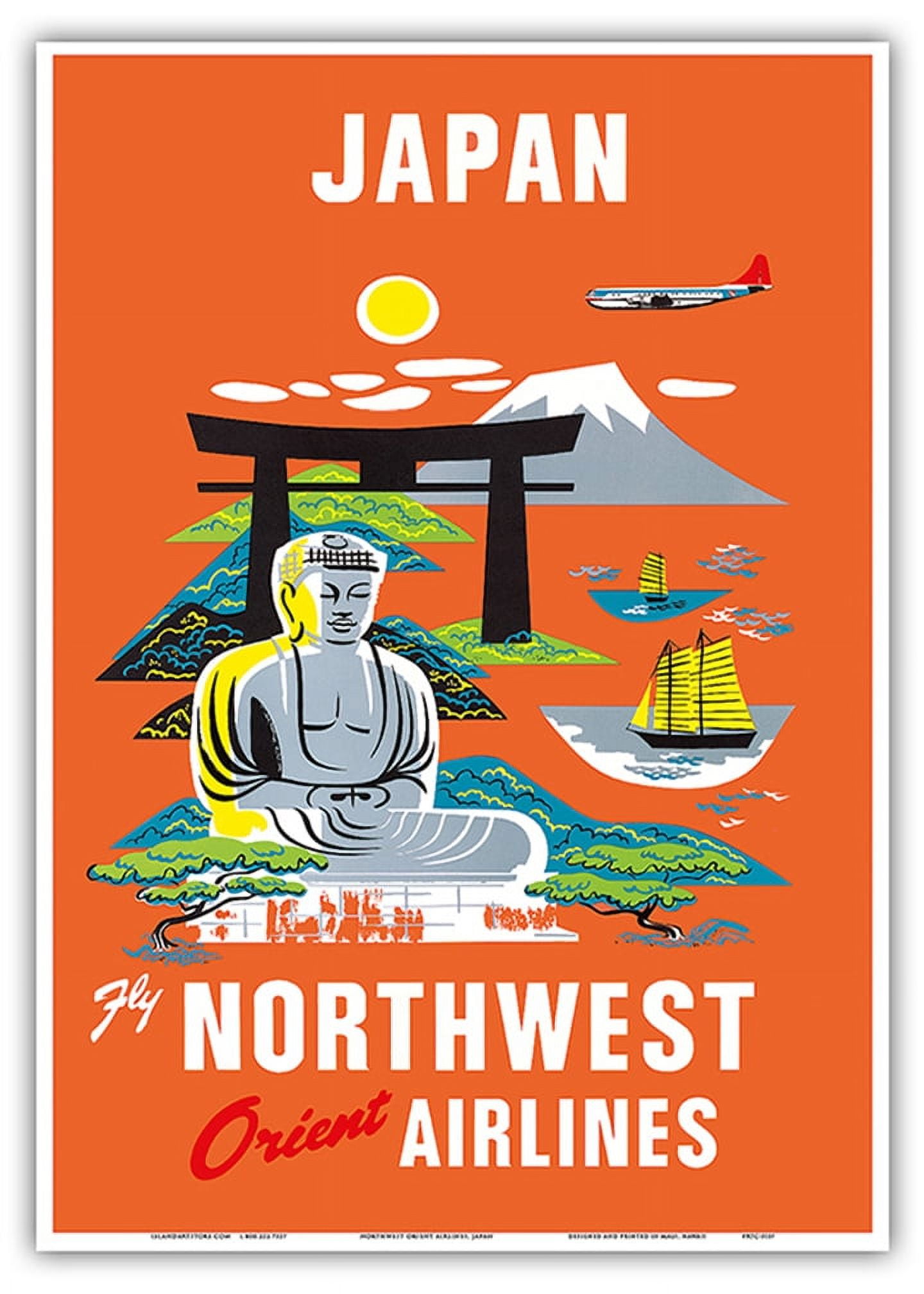Japan - Mount Fuji Buddha - Fly Northwest Orient Airlines - Vintage ...