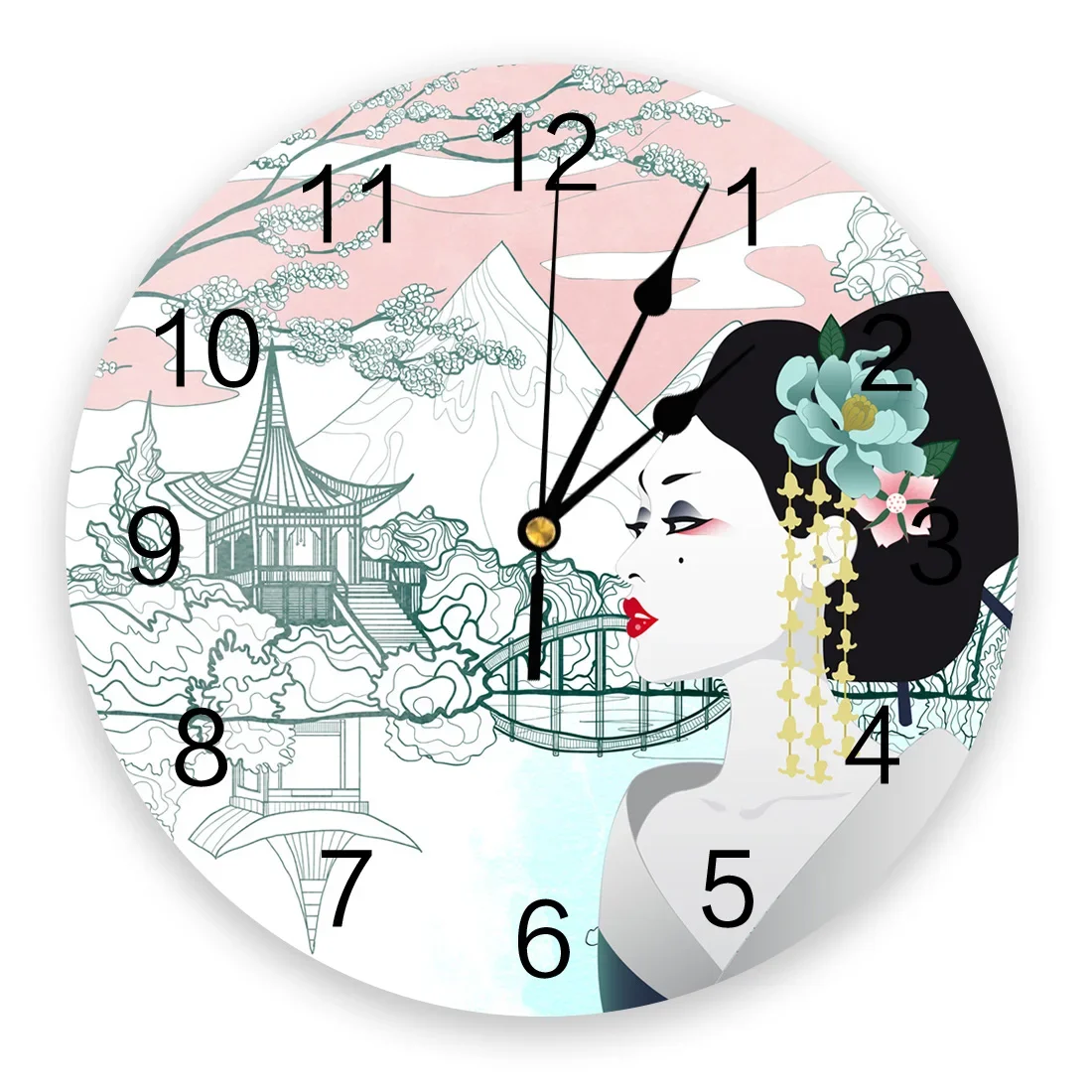Japan Mount Fuji Cherry Blossom Clocks Silent Home Cafe Office Decor ...