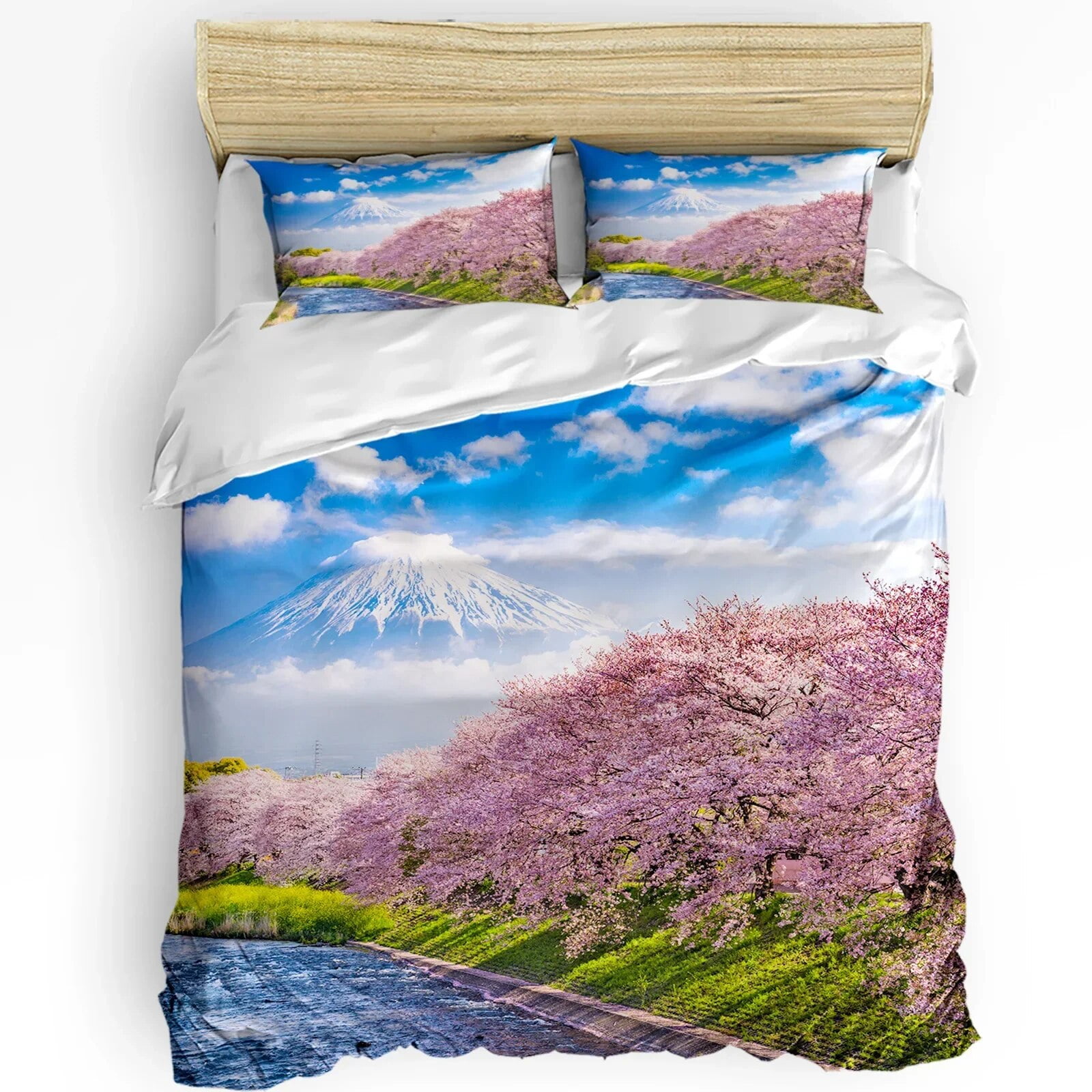 Japan Mount Fuji Cherry Blossom Duvet Cover with Pillow Case Custom 3pcs Bedding Set Quilt Cover ...