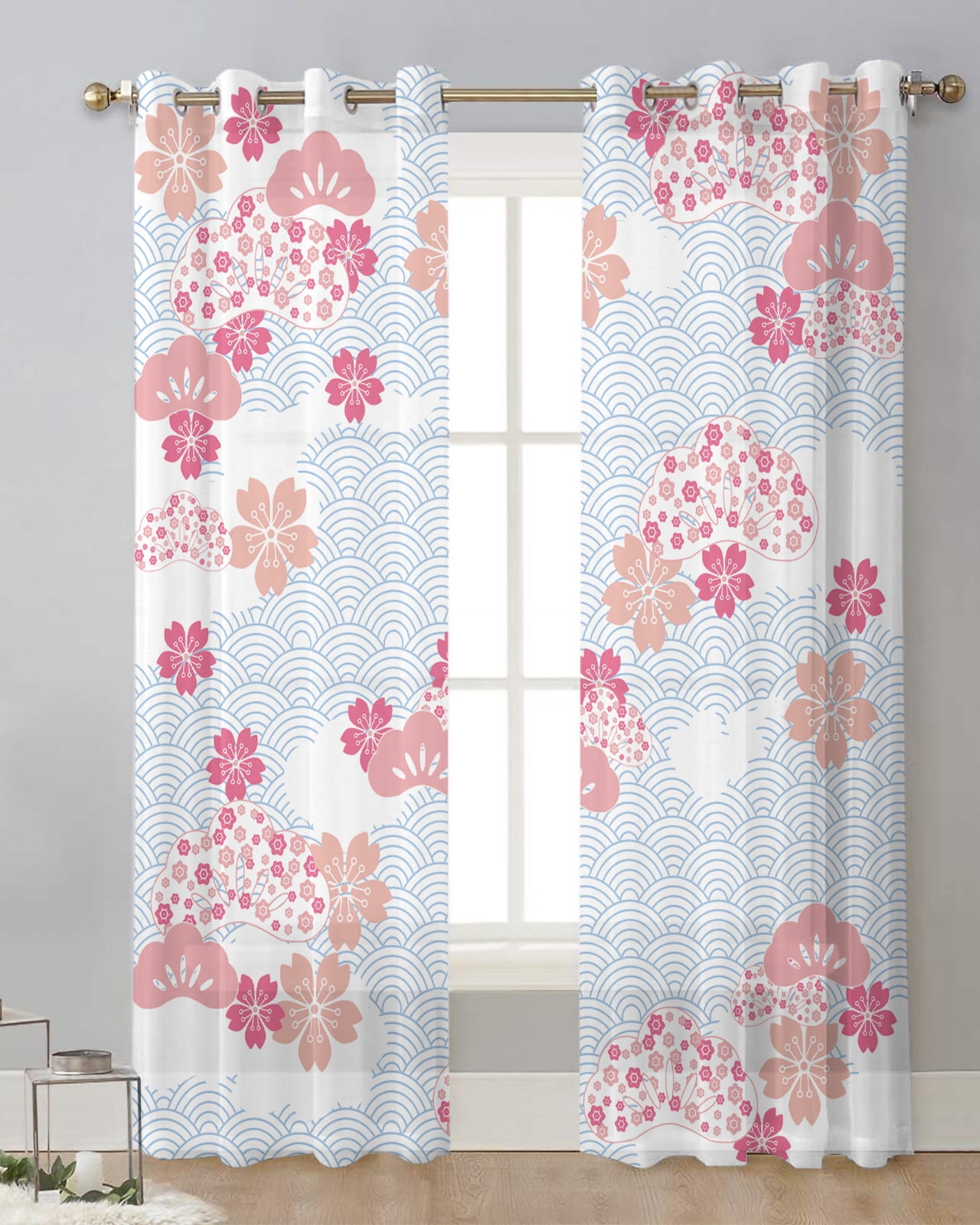 Japan Mount Fuji Cherry Blossom Sheer Curtains For Living Room Window ...