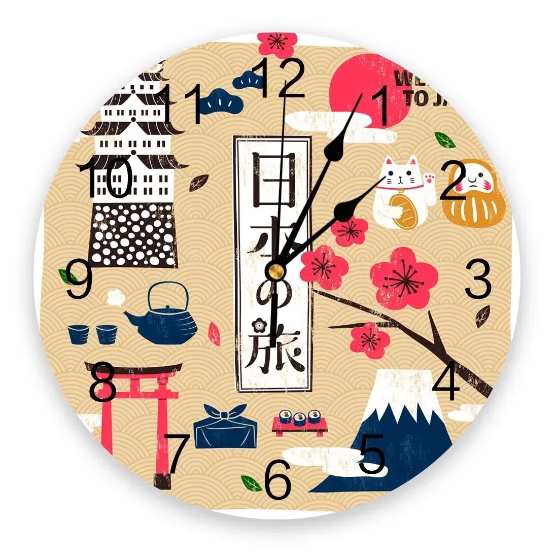 Japan Mount Fuji Cherry Blossom Wall Clocks Silent Home Cafe Office ...