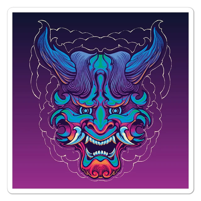 Japan Oni Mask Demon Sticker Indoor Outdoor Phone Decal Water Bottle ...