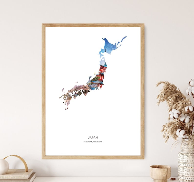 Japan Print | Japan Watercolor Print | Japan | Japan Poster | Japan Map ...