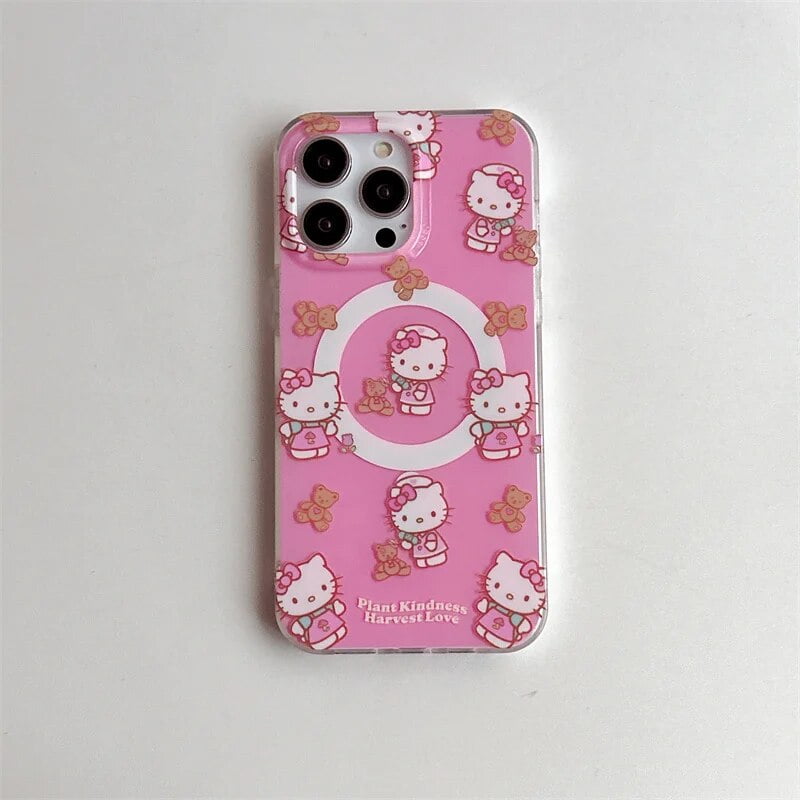 Japan Sanrio pink Hello Kitty magnetic attraction phone case for iPhone ...