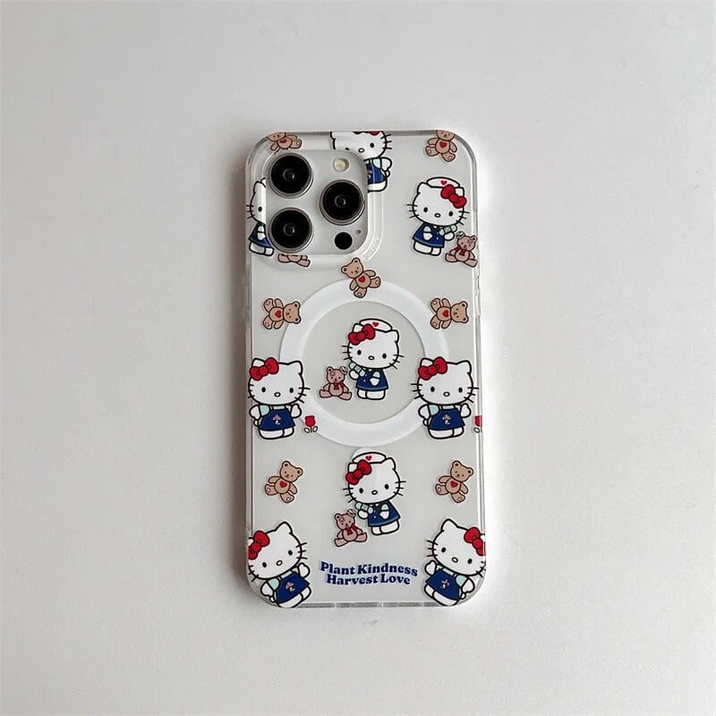Japan Sanrio pink Hello Kitty magnetic attraction phone case for iPhone ...