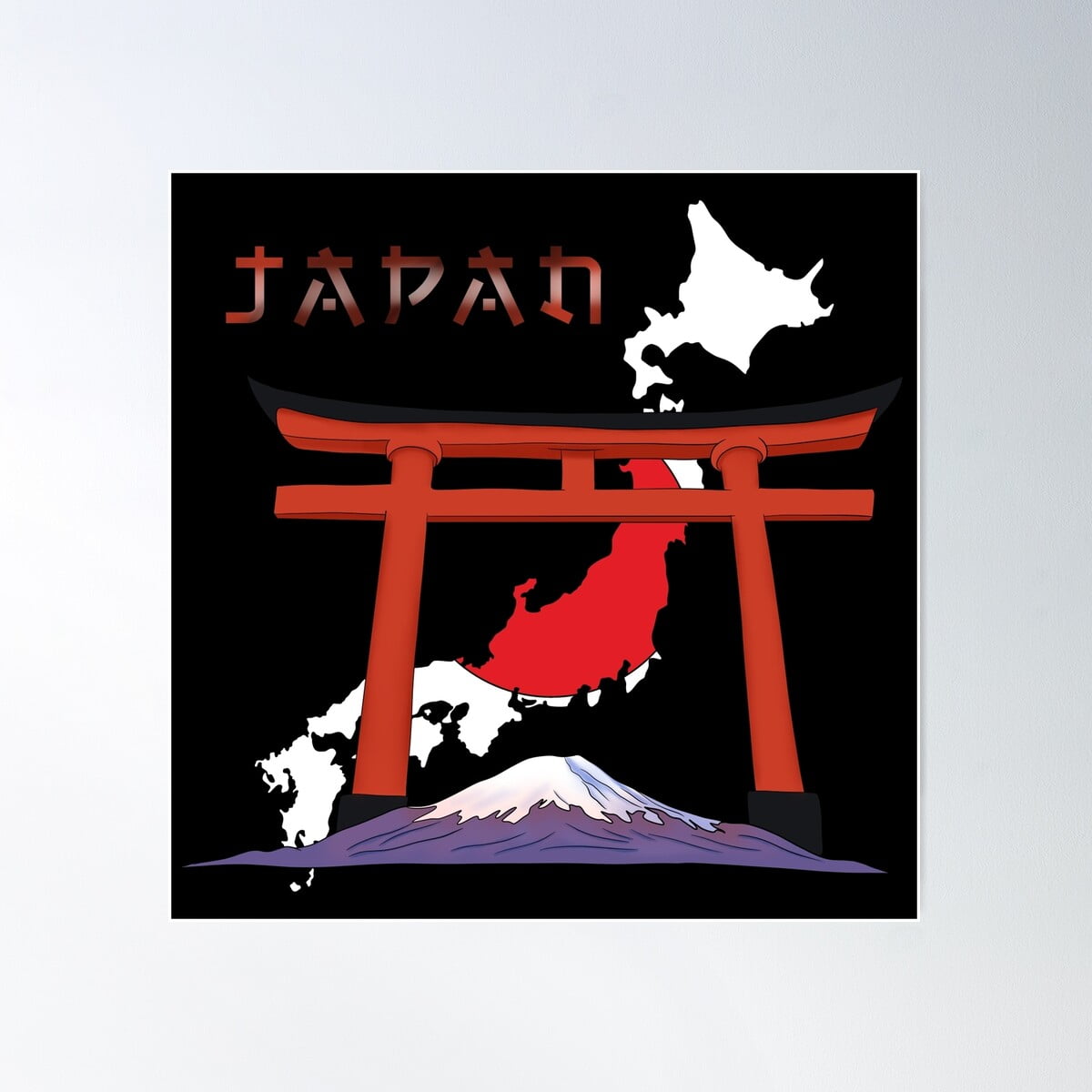 Japan - Torii Gate, Mount Fuji, And Japanese Map Design Poster Wall Art ...