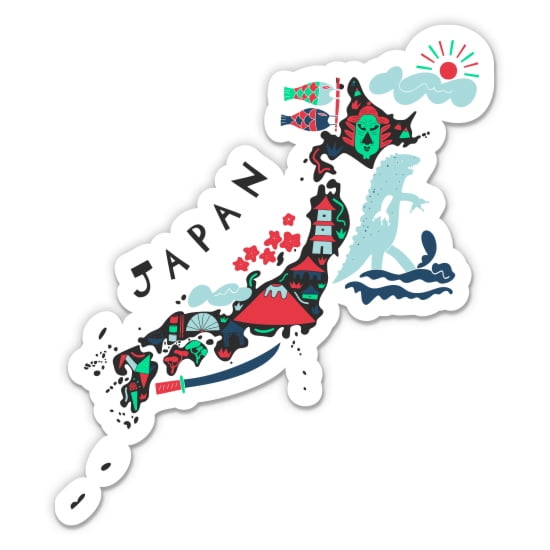 Japan Travel Map Cute - 3" Vinyl Sticker - For Car Laptop Water Bottle ...