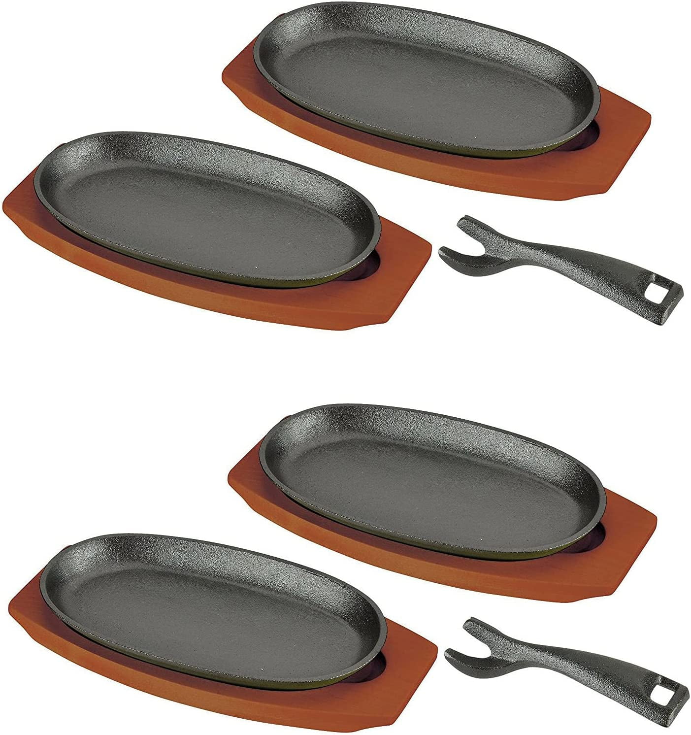 JapanBargain 1809, Sizzling Steak Plate Set with Wooden Base Cast Iron ...