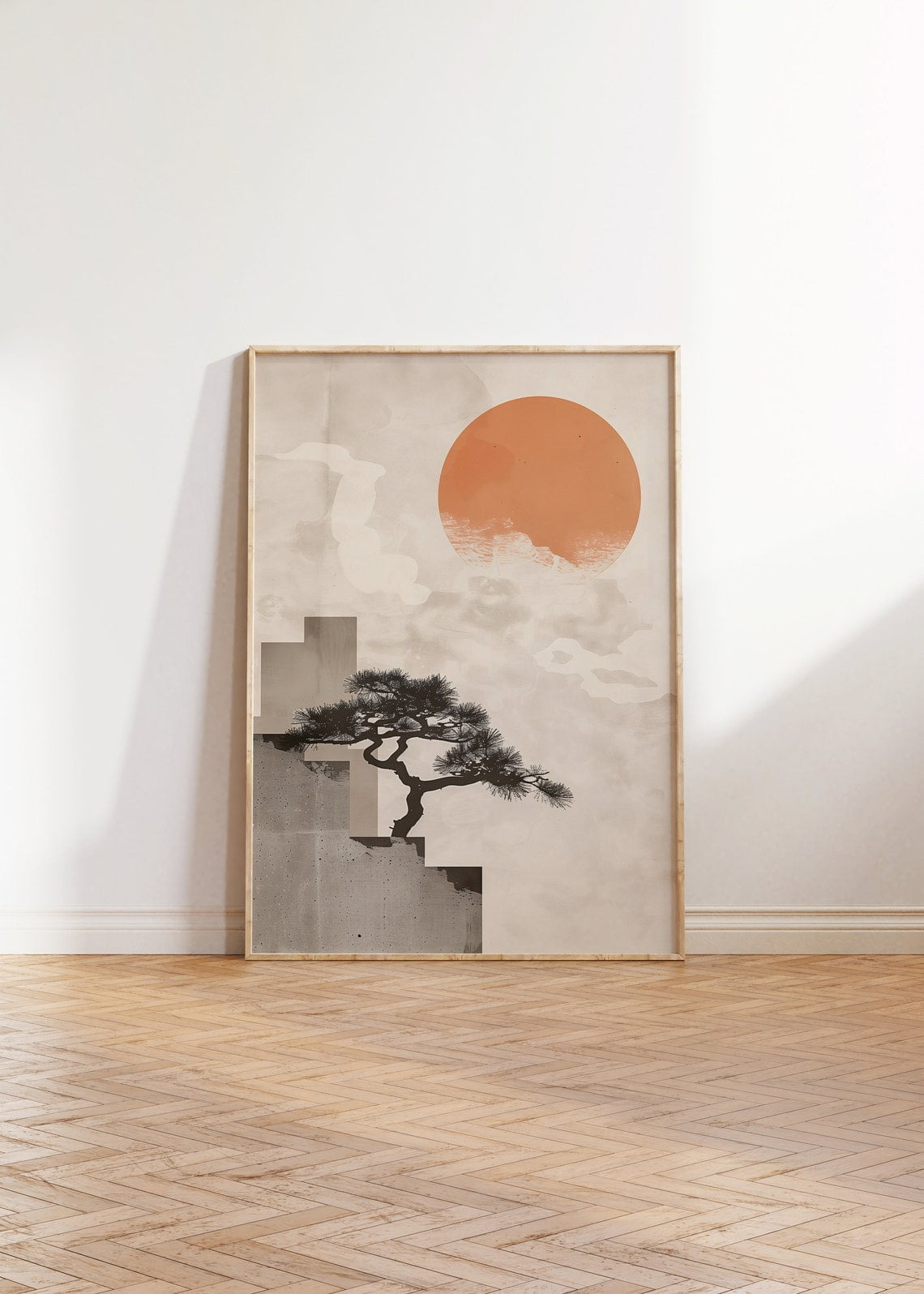 Japandi Abstract Garden Painting, Japanese Garden Sketch, Wabi Sabi ...