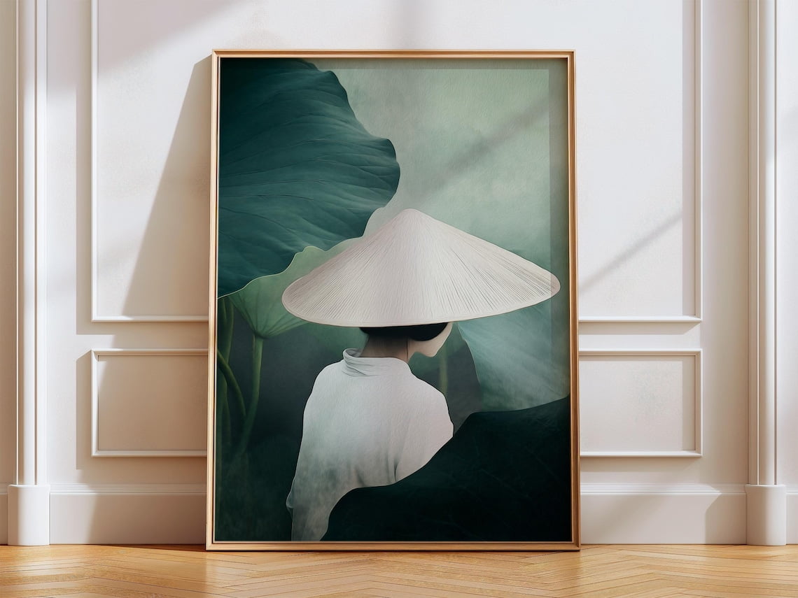Japandi Art Print Conical Hat Wall Art Chinese Style Artwork Oil ...