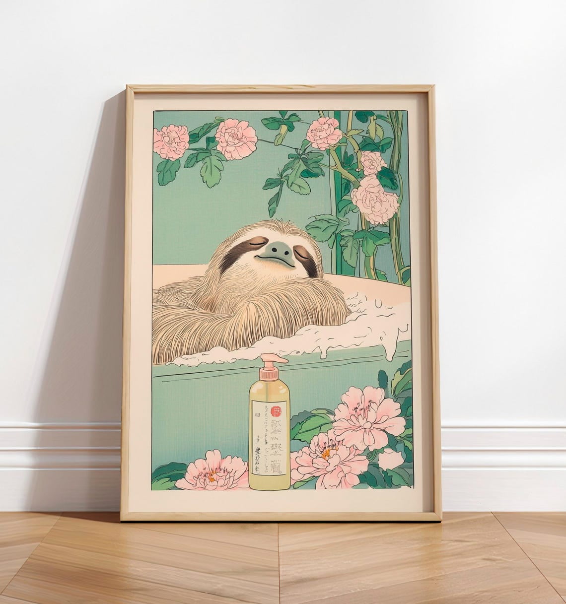 Japandi Bathroom Print, Sloth In A Bathtub Funny Poster, Exotic Animal ...