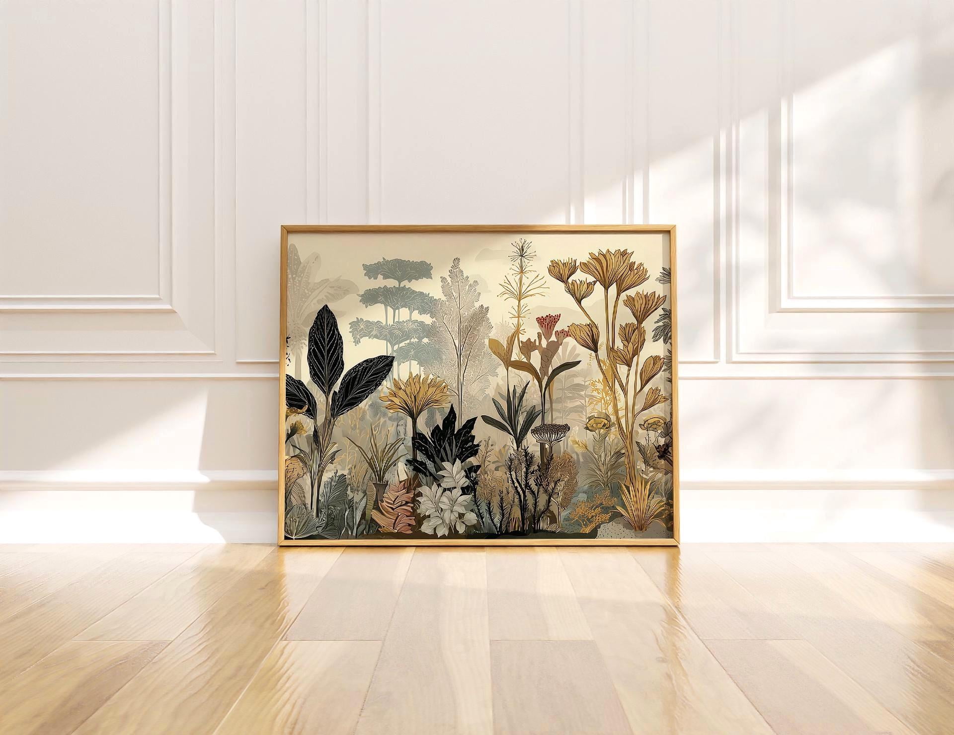 Japandi Inspired Botanical Print Horizontal Wall Decor Neutral Floral ...