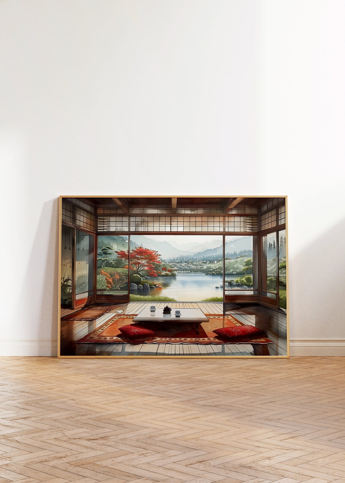 Japandi Room Lake Drawing Wall Art, Minimalist Modern Japanese Art ...