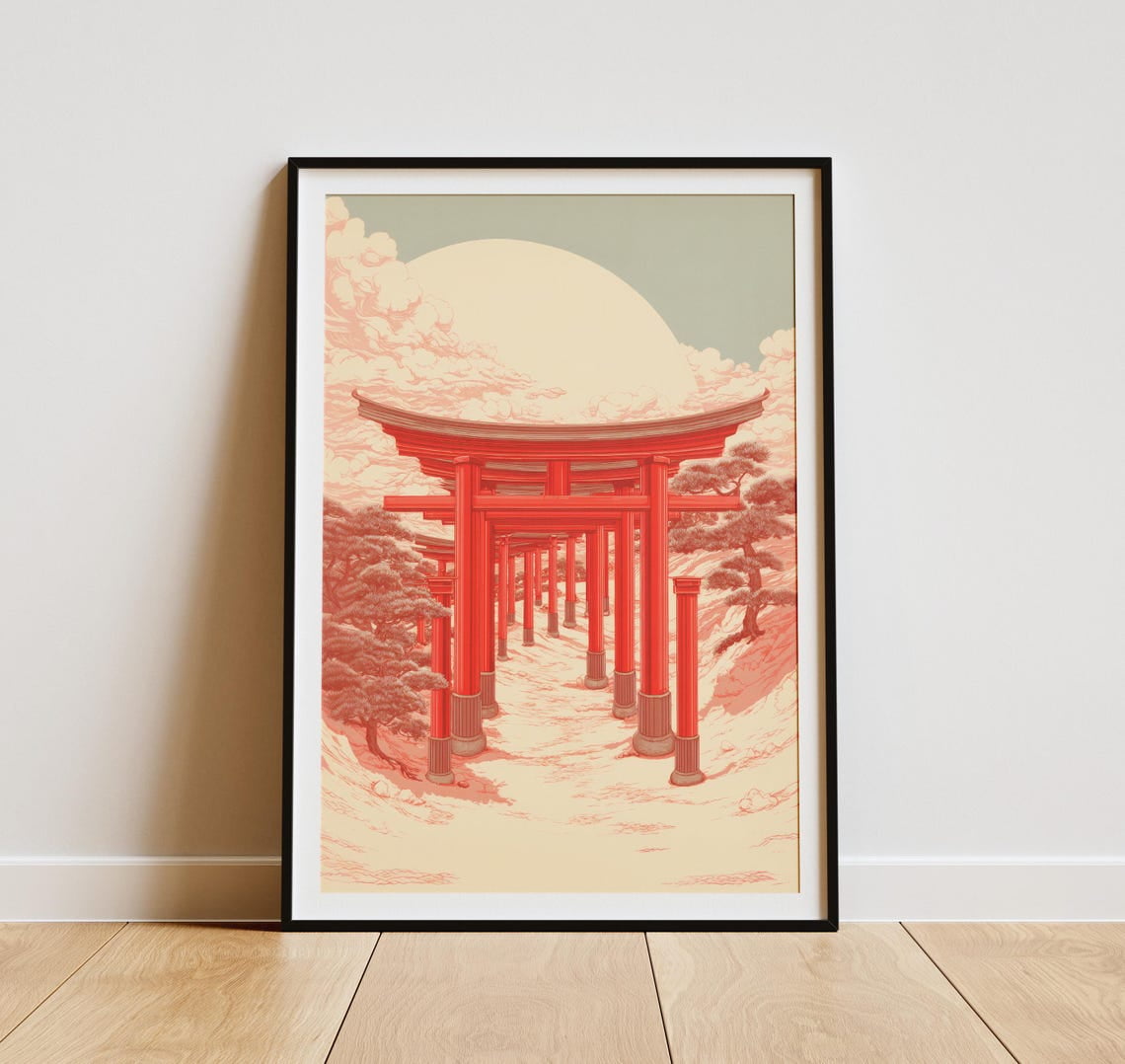 Japandi Torii Gate Print, Minimalist Japanese Shrine Path Art Home ...