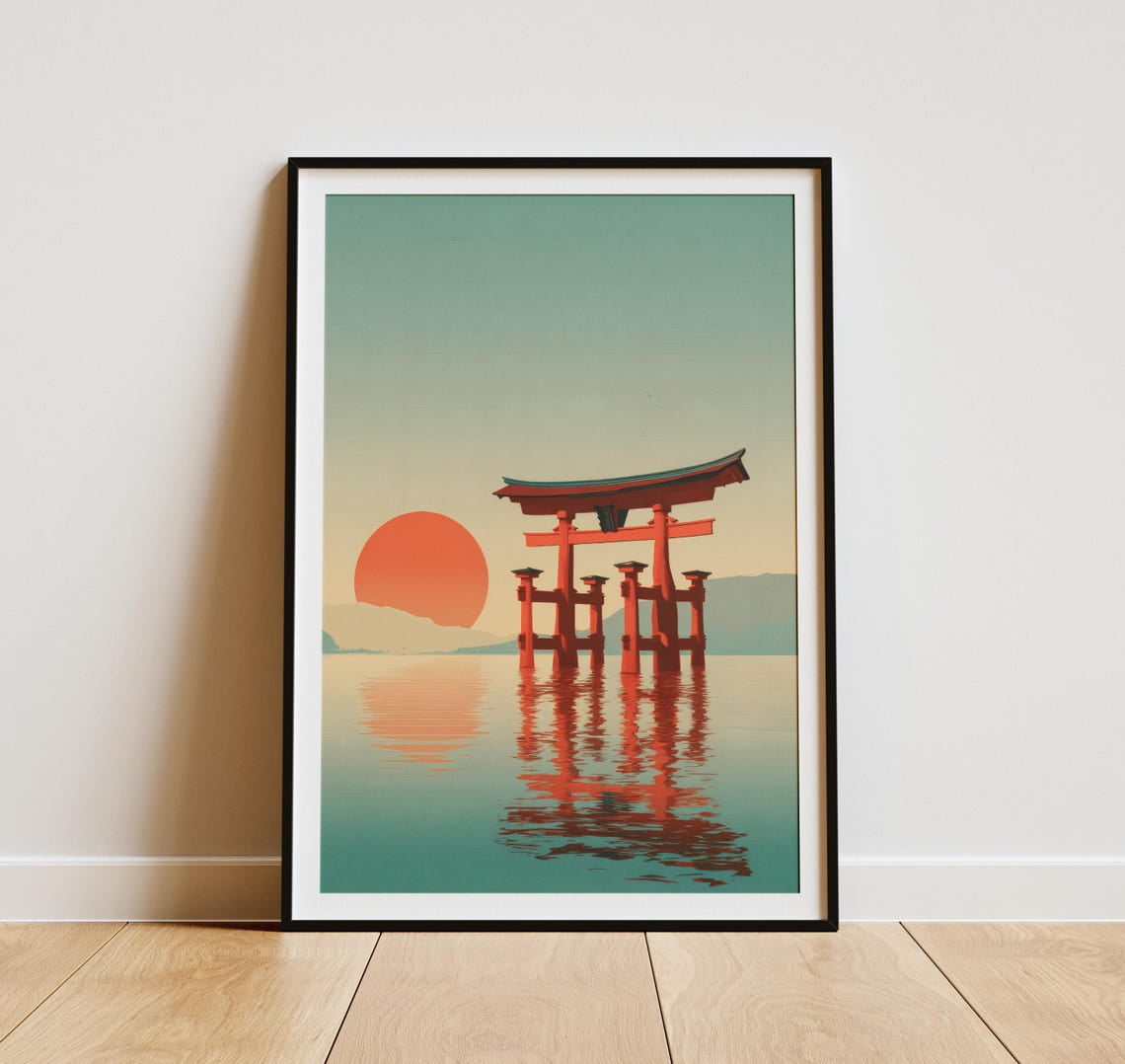Japandi Torii Gate Print, Minimalist Japanese Sunset Home Decor ...