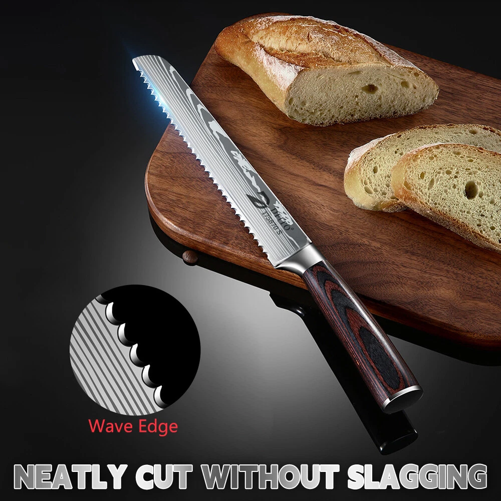 Japanese 8'' Bread Knife Japan 7Cr17 Damascus Steel Kitchen Sandwich ...