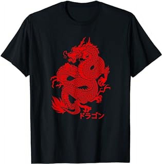Japanese Aesthetic Red Dragon Symbol Kanji Japan Tattoo Art T-Shirt ...