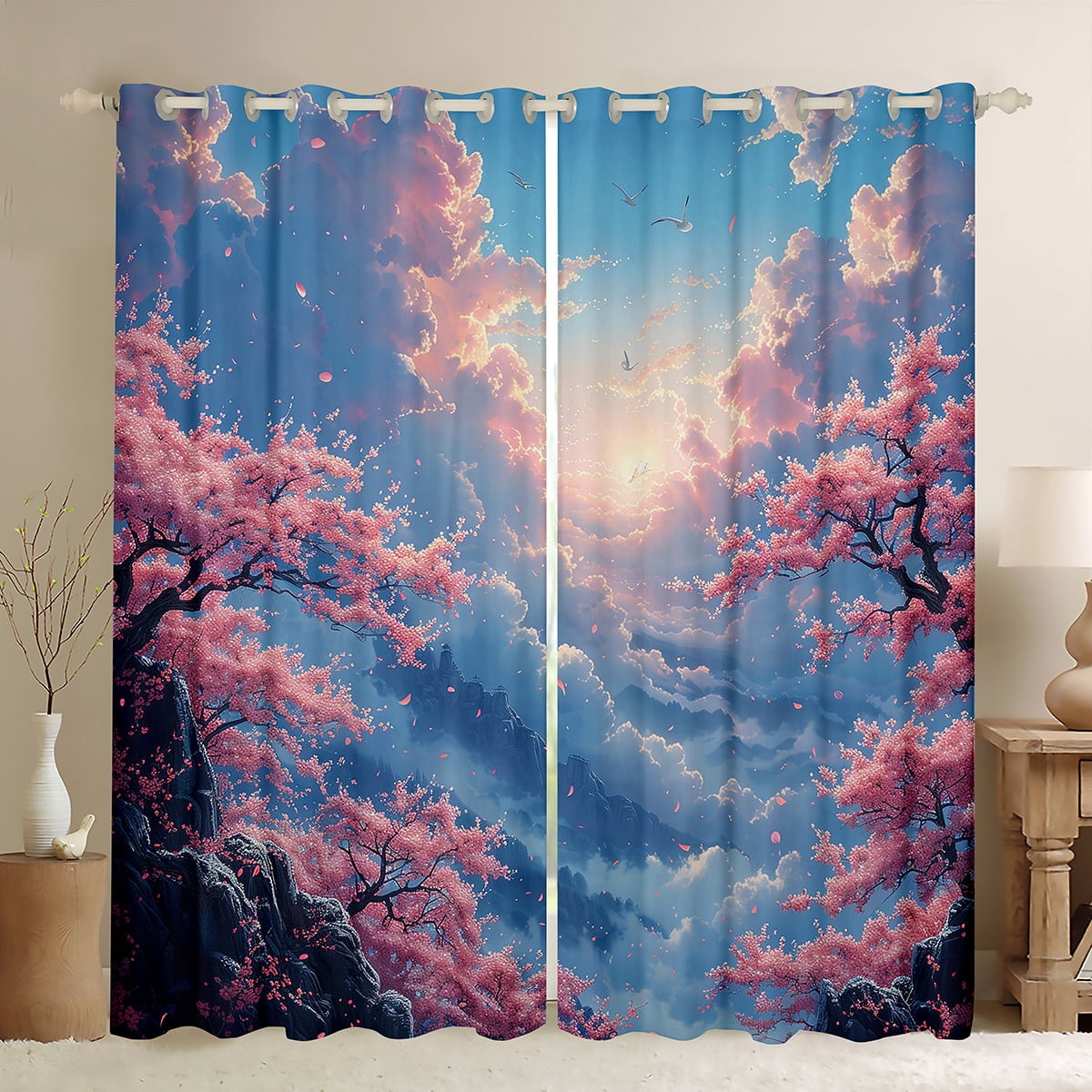 Japanese Anime Blackout Curtains for Girls Boys Pink Cherry Blossoms ...