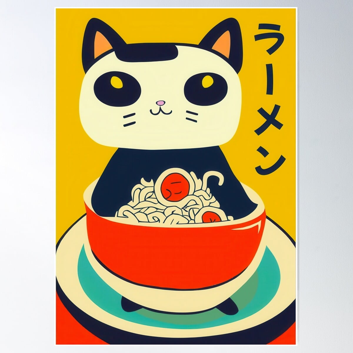 Japanese Anime Cat With Noodles Poster Wall Art, Modern Wall Decor For ...