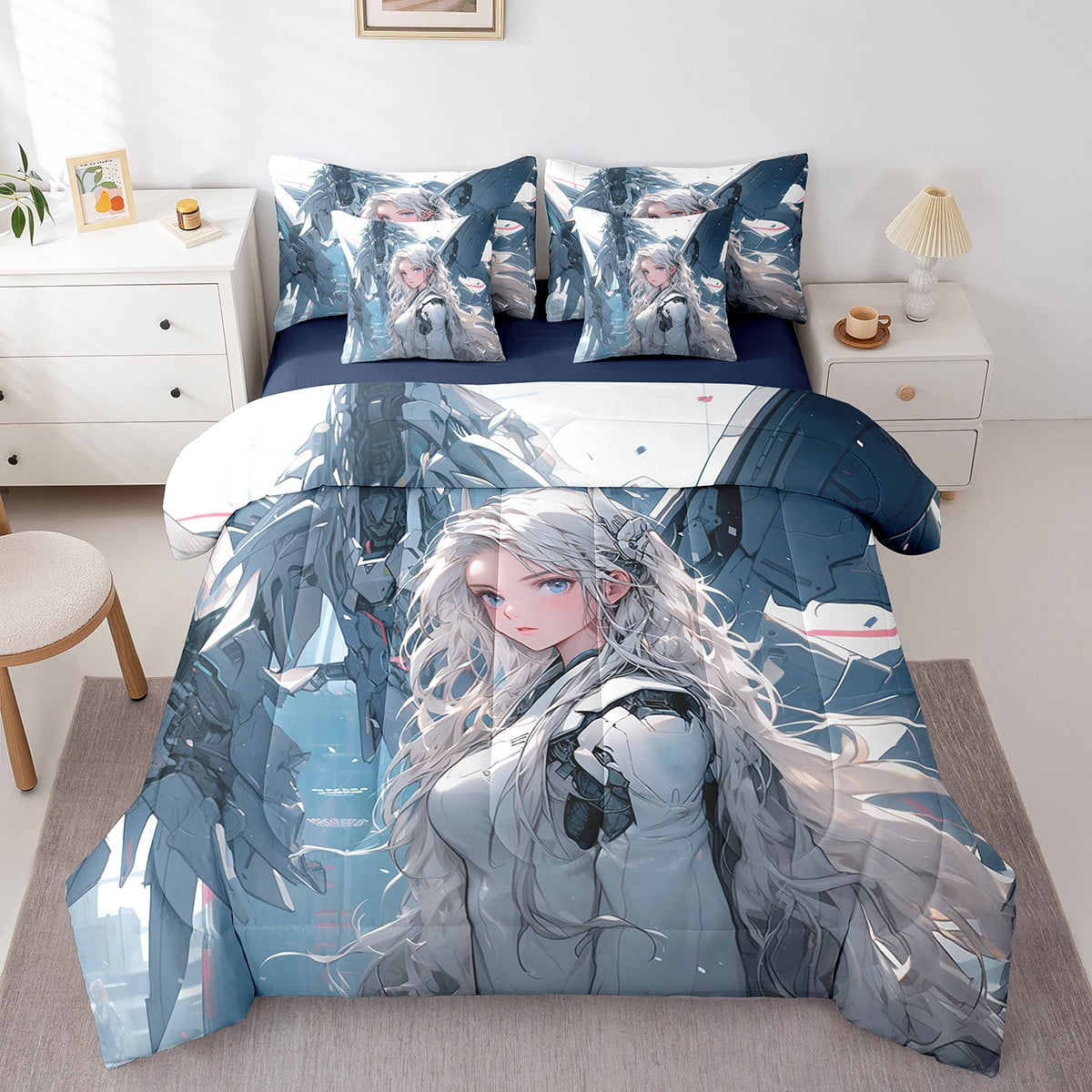 Japanese Anime Comforter Set Bed In A Bag Twin Size 7 Piece, Anime Girl ...