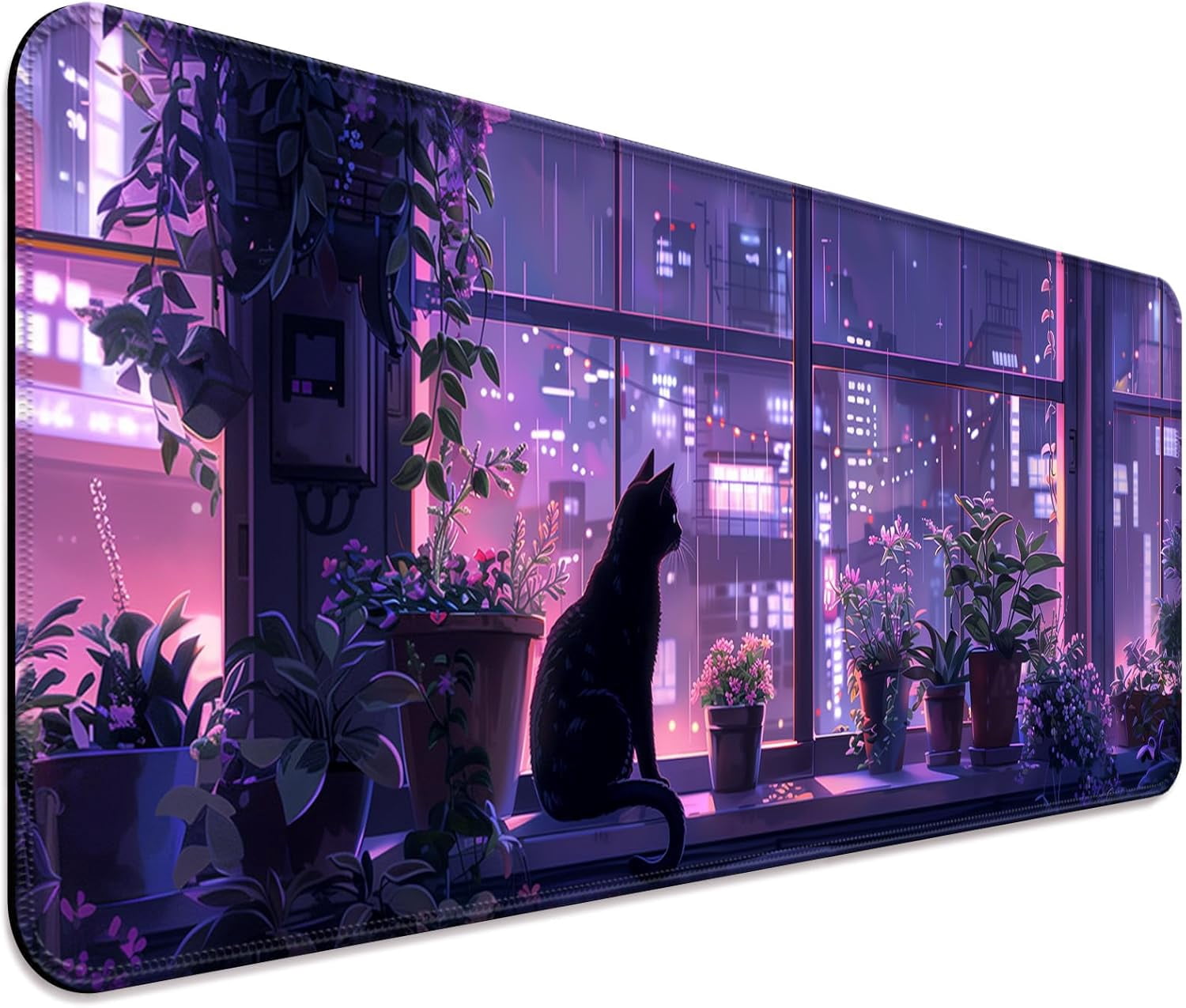 Japanese Anime Cute Cat and Plant Gaming Desk Mat, Computer Keyboard ...
